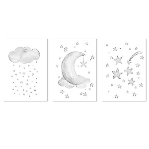 Bfgsrtcbox Grey Moon Wall Decor Nursery Star Print Cloud Art Stars Poster Canvas Printing Painting Pictures Posters Prints for Kids Room Home Girls bedroom 12x16inchx3pcs No Frame