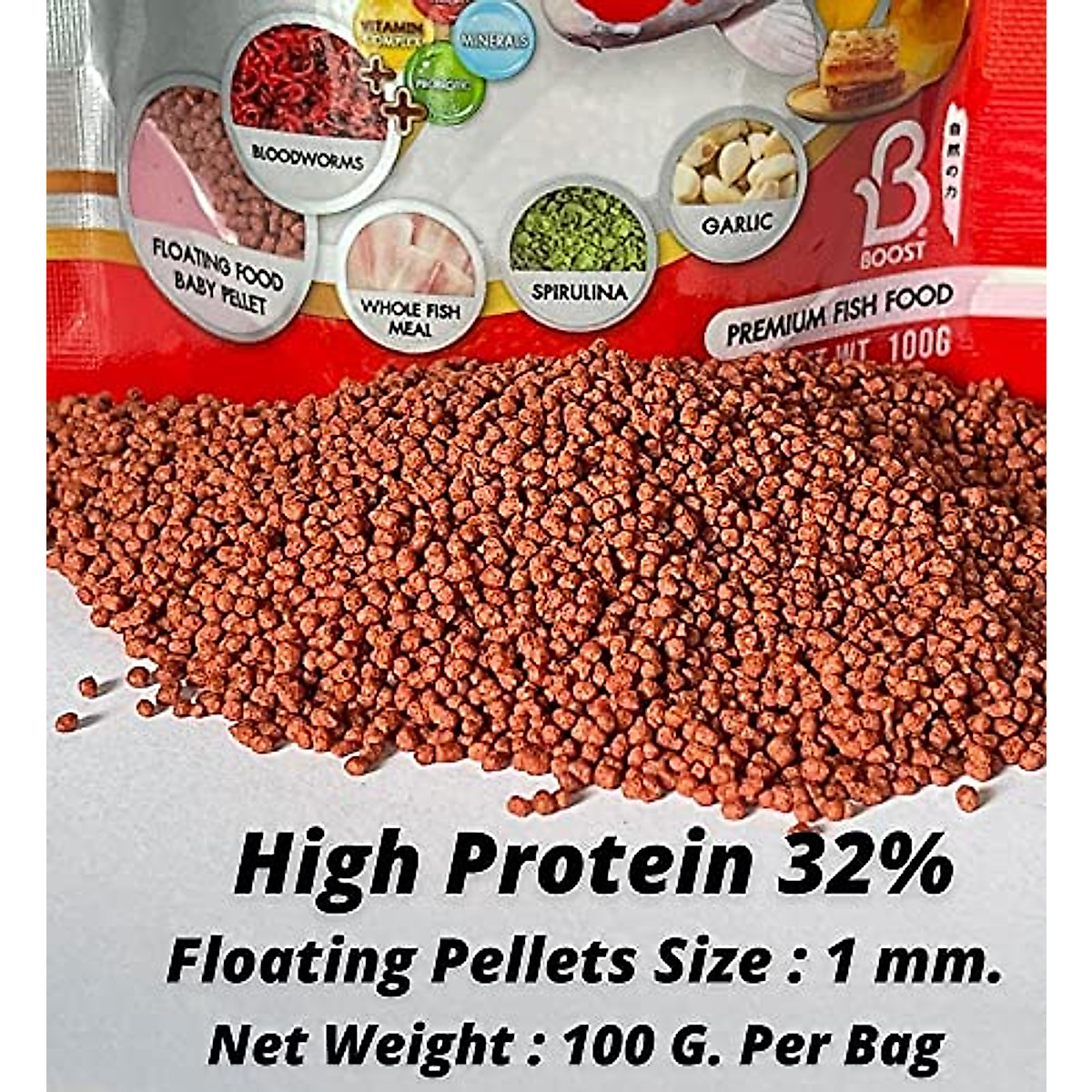 A.D.P. Fish Booster Bloodworm Honey 100 g. Goldfish Food & All Tropical Fish Food Small Floating Pellet Grow Faster & Color Enhancing High Protein 32% Aquarium Baby Fish Newborn Fry Fish Feed Care