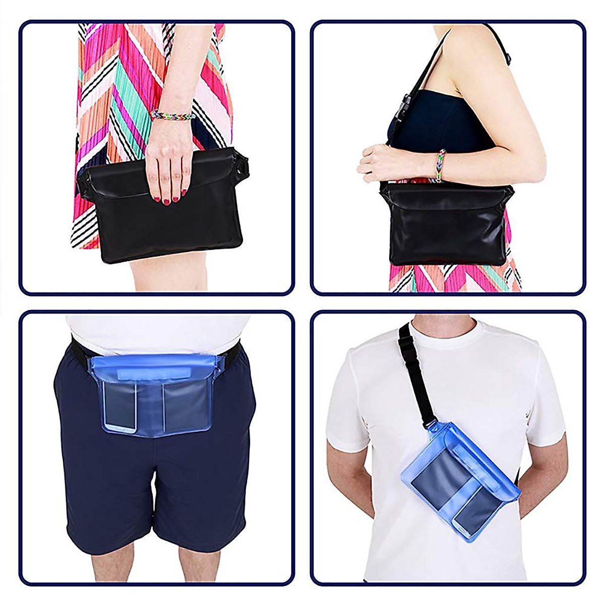 Waterproof Pouch Set, 2 Pack Phone Bag Fanny Pack with Waist/Shoulder, Water Proof Beach Gear Universal Accessories for Men Women Kids