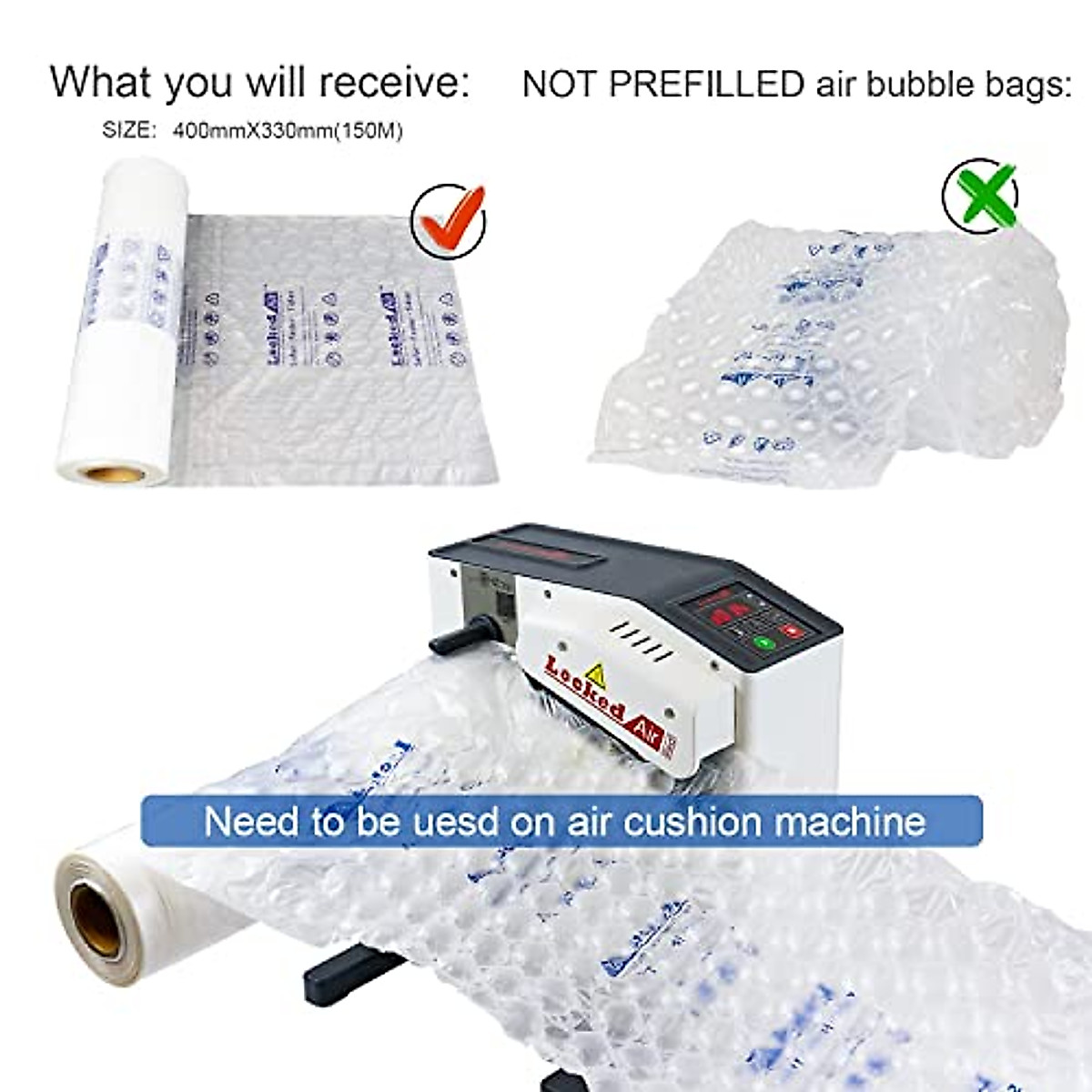 Air Cushion Film, Inflatable Air Bubble Bags Roll 15.8 inchX490feet Small Air Bubbles for Packaging Used with Air Cushion Machine, Shipping Supplies Packaging Materials for Packing Fragile Items