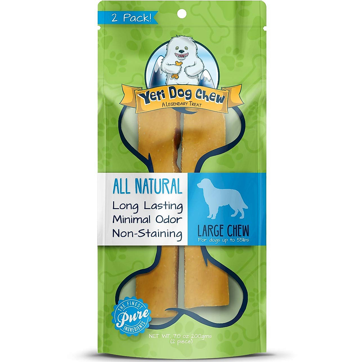 Yeti Dog Chew - Yak Cheese Himalayan Dog Chews - Healthy Long Lasting Dog Chews - Yak Chews for Large, Medium and Small Dogs - Yak Bones for Dogs - Natural Yak Cheese Dog Chews - Large, 7 oz