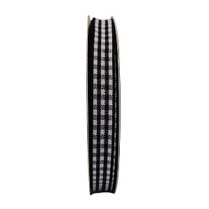 Micomon Buffalo Check Ribbon Black and White Gingham Ribbon 25 Yards for Crafts (3/8", Black)