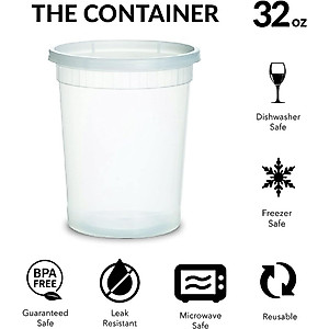 THE CONTAINER 32oz deli containers with lids | 24 Large 1 Quart Leakproof Clear Plastic Storage Containers with Lids | Microwavable, Freezer