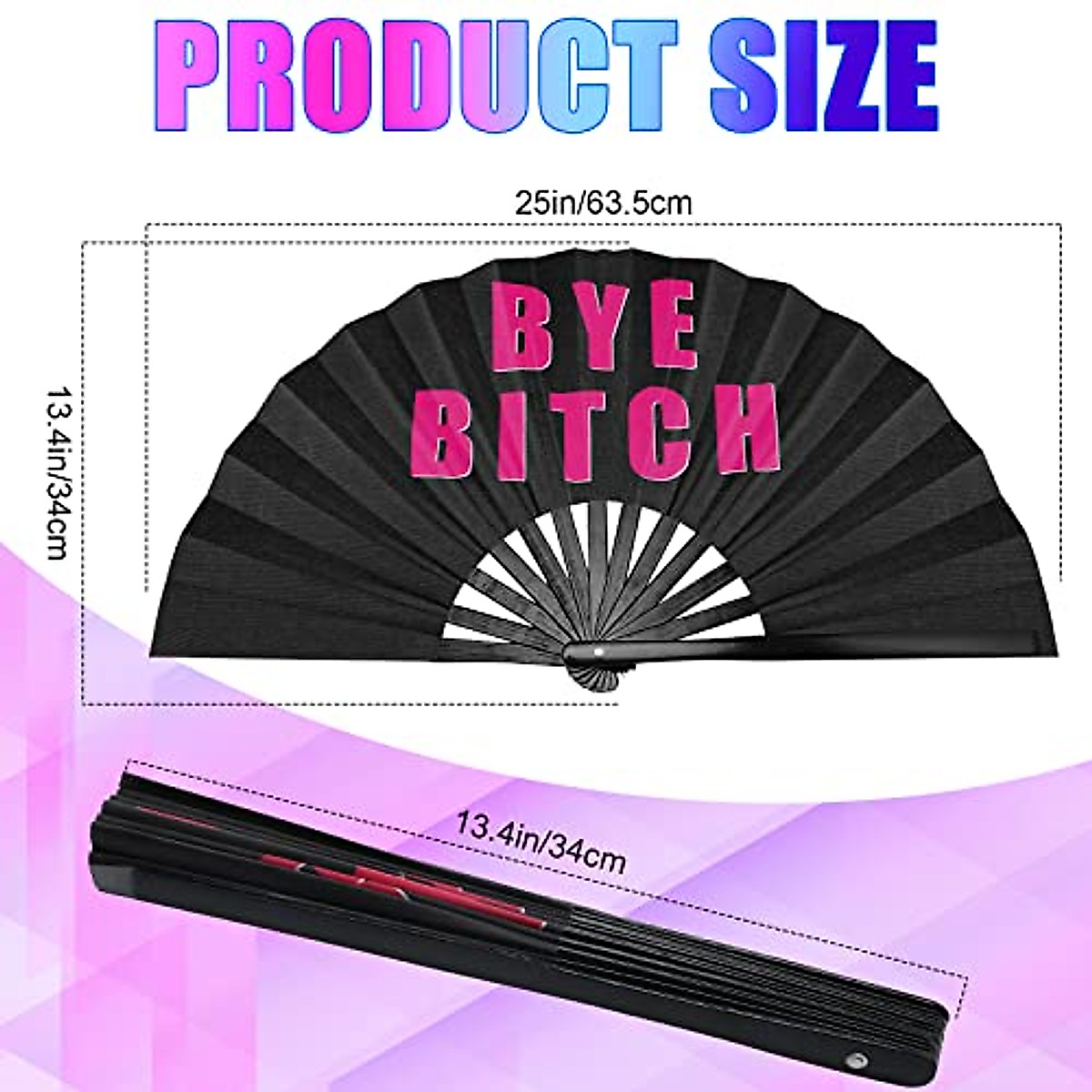 Amyhill 3 Pcs Large Bamboo Hand Fan Rave Fan Folding Fan Foldable Clack Fan Iconic Shade Bye Fan Handheld Chinese Fan for Women Men Festivals Parades Christmas Party Performance Dance, 26 Inch (Cool)