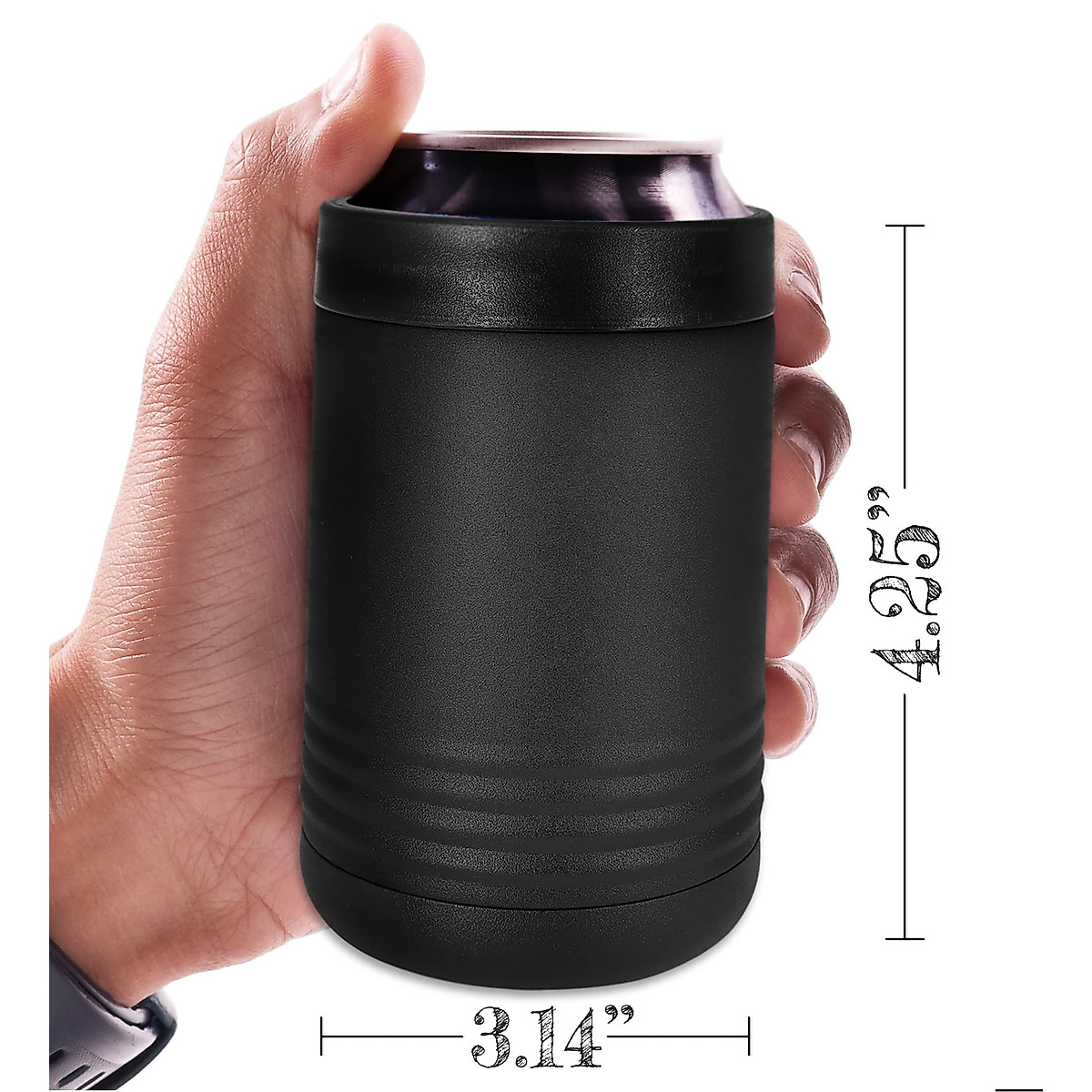 Stainless Steel 12 oz Double Wall Vacuum Insulated Can or Bottle Cooler Keeps Beverage Cold for Hours Beverage Holder Fits 16 oz Cans - Men Women Gift (Black)