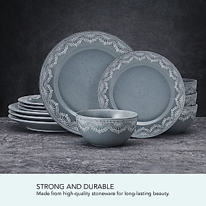 Pfaltzgraff Valerie 12 Piece Dinnerware Set, Service For 4, Blue