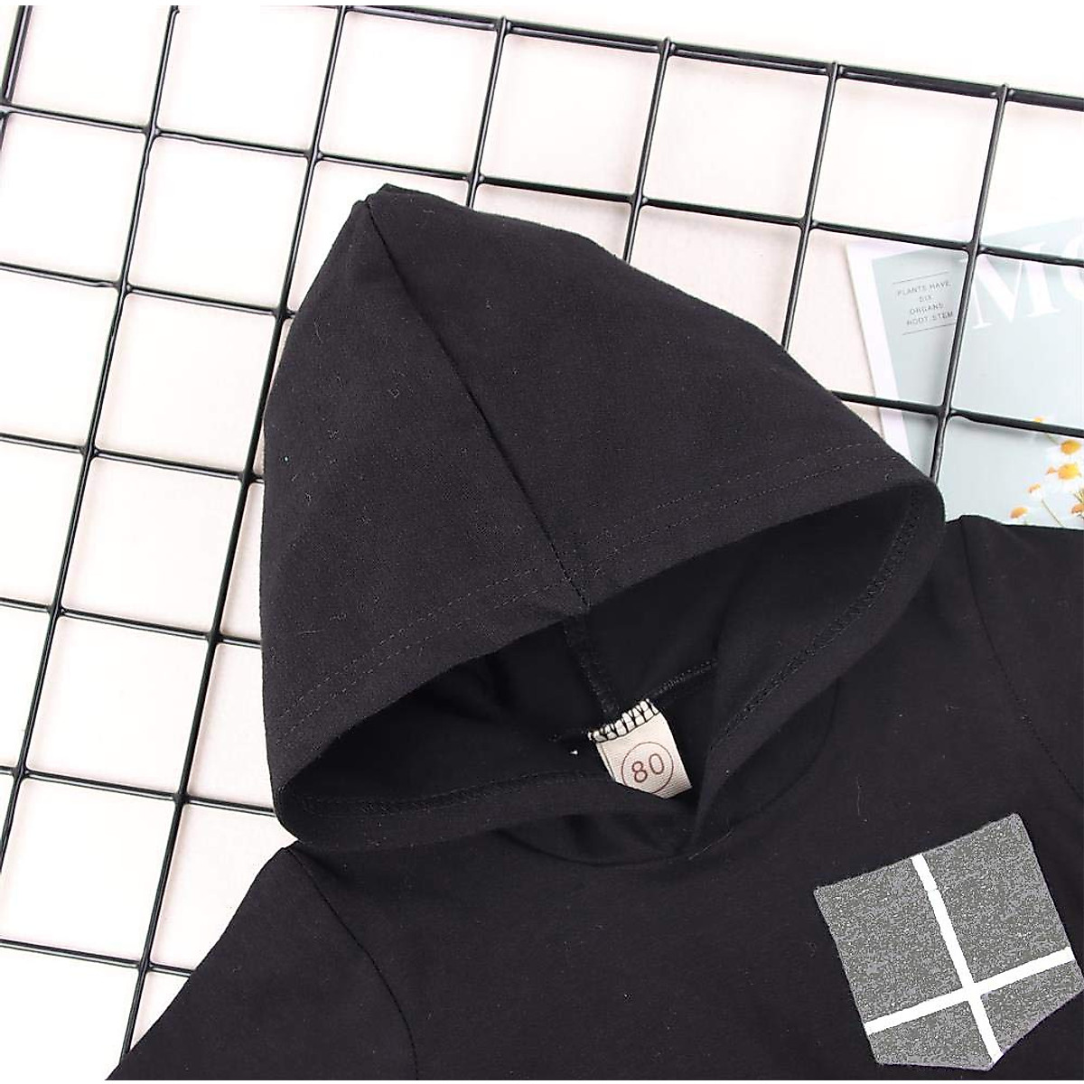 CM C&M WODRO Toddler Infant Baby Boy Fall Clothes Newborn Boy Outfits Plaid Long Sleeve Hoodie Sweatshirt Tops Winter Long Pants Sets (Black+Plaid, 3-4T)