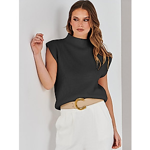 ANRABESS Women's Mock Neck Sleeveless Sweater Vest Casual Cap Sleeve Knit Pullover Tank Tops 2025 Spring Summer Clothes Black-M