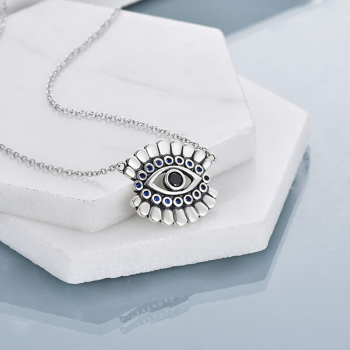 WINNICACA Evil Eye Necklace Sterling Silver Evil Eye Charm Necklace Good Luck Vintage Eye Pendant Jewelry Protection Gift for Women Friend Birthday - Mom gifts (Evil Eye 1)