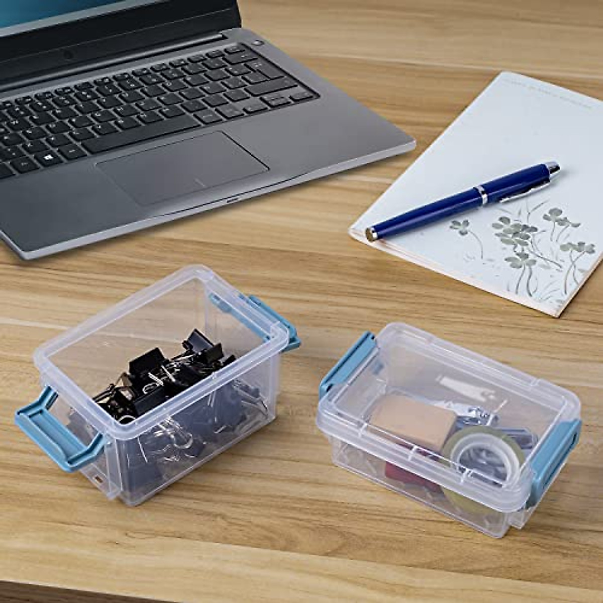 SIYOMG Small Plastic Box, 6 Pack 6 x 4.5 x 2.9 Inch Stackable Storage Bins with Lid, Clear Organizer Containers for Crafts, Jewelry, Sewing Classroom Home Supplies