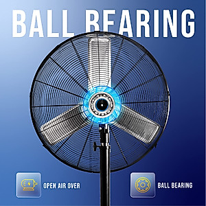 Tornado Commercial Industrial 3 Aluminum Blade Stationary Pedestal Fan, 30 Inch, Oscillating, High Velocity 8850 CFM, UL Safety Listed, Black (30 Inch Oscillating)