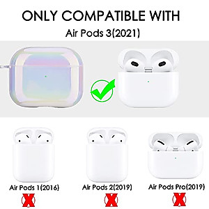 OLEBAND Airpods 3rd Generation Case with Keychain(Not for Airpods Pro),Clear Laser Colorful Hard Cover,for Apple Air pods 3 Gen Case,Gift for Women and Girls,White
