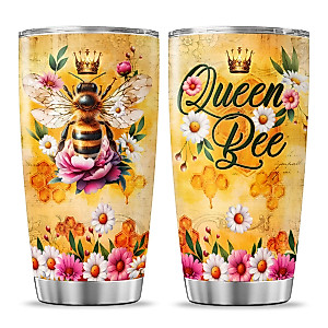 HUBUPU Queen Bee Floral, Tumbler 20 Oz With Lid And Straw, Bee Gifts, Flower
