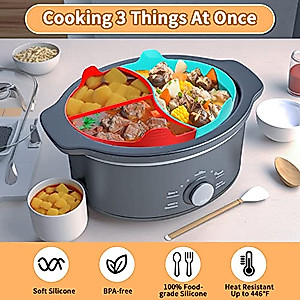 Silicone Slow Cooker Liners Fit 6 Quarts Pot, Reusable Oval Slow Cooker Divider Liner, Cook Three Delicious Meals Simultaneously Slow Cooking Liners, Leakproof & Easy-to-Clean Slow Cookers Accessories