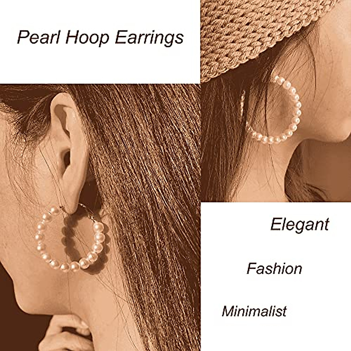 3 Pairs Pearl Hoop Clip On Earrings Non Pierced Earrings for Women Pearl Clip Earrings for 30 MM, 40 MM, 50 MM