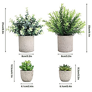 CEWOR 4 Pack Small Fake Plants Eucalyptus Rosemary Succulents Plants Artificial in Pots for Shelf Artificial Greenery Eucalyptus Plant Indoor for Home Bedroom Living Room Decoration