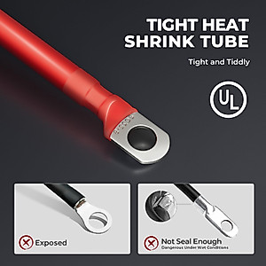 BougeRV Battery Cable 4 AWG 1 Feet in Pair, Flexible Silicone and Pure Copper Wire Set, with M8 5/16" Lugs, for Power Inverter, Battery, RV, Marine (4 Gauge 1Ft/12Inch)