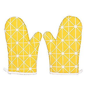 SUJAYU Oven Mitts, 2 Pack 10.6" X 6.7" Cotton Oven Mitt Pot Holders, Non-Slip 392°F Heat Resistant Oven Mits Kitchen Gloves Potholders for Cooking Baking Grilling (Yellow)