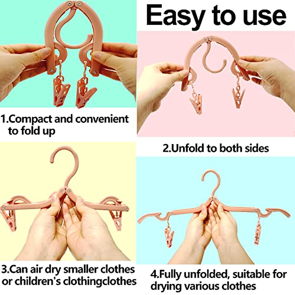 24 PCS Travel Hangers,Portable Folding Clothes Hangers,Travel Clothes Hangers with Clips,Travel Accessories Foldable Clothes Drying Rack for Travel,Plastic Foldable Non Slip Clothing Hangers,4 Colors