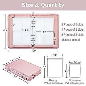 SKYREH Jewelry Travel Organizer Case, PU Leather Portable Jewelry Storage Book with Transparent Pockets Zipper Bag for Necklaces, Earrings, Bracelets (48 Grids + 48 Thicken PVC Bags), Rose Gold
