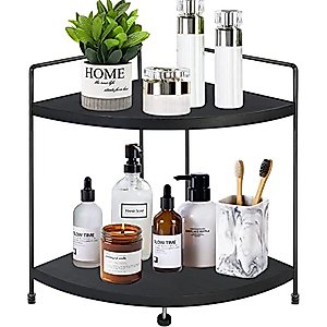 Corner Shelves for Bathroom Organizer Countertop, Vanity Organizers and Storage,Corner Storage Shelf Counter Standing Rack,Cosmetic Vanity Tray for Bathroom Organization,Countertop Organizer Black