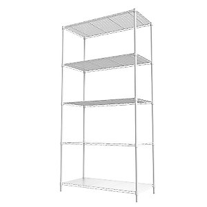 pouseayar 5 Tier Metal Garage Shelving Kitchen Shelves, 1750LBS NSF Heavy Duty Adjustable Shelving Units and Storage for Kitchen Garage Basement Commercial Shelving Garage Organization Storage White