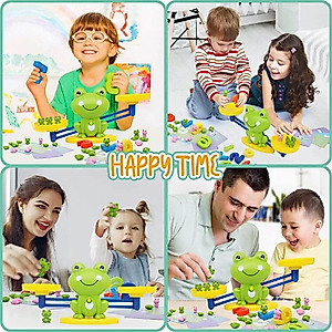 Vatunu Learning Math Game, STEM Montessori Counting Toys with Frog Learning Card, Fun Children's Gift Learning Balance Skill Educational Number Toy for Kids Ages 3-5