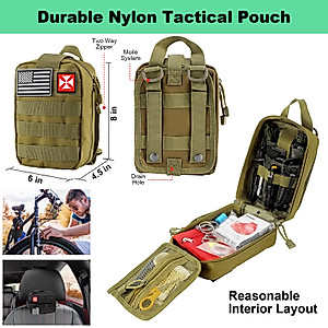 Survival Kit 256 in 1, First Aid Kit Survival Gear Tools Trauma Kit with Molle Pouch for Outdoor, Camping, Hunting, Hiking, Earthquake, Home, Office, Gifts for Men Dad Husband Women (Green)