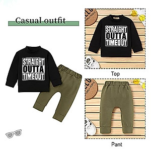 Toddler Baby Boy Clothes Long Sleeve Funny Letter Sweatshirt Top + Camouflage Pants Outfit Set (A-Black, 3-4T)