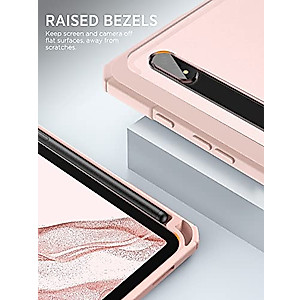 MoKo Case Fits Samsung Galaxy Tab S8 + 12.4 2022 (SM-X800/X806) / Tab S7 FE 12.4-Inch 2021 / Tab S7 Plus 12.4 2020 with S-Pen Holder, Transparent Back Tablet Cover with Auto-Wake, Rose Gold