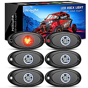 Nilight LED Rock Light 6PCS Red Light Pods Waterproof Under Body Wheel Well Light Exterior Interior Lights for Car Truck Pickups ATV UTV SUV Motorcycle Boat, 2 Years Warranty