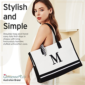 GLORIEROO Canvas Tote Bag for Women Beach Bag - Personalized Embroidery Initial Canvas Bag w Pocket Suitable for Bridesmaid Bridal Wedding Birthday Personalized Gifts for Teacher Friends Mom