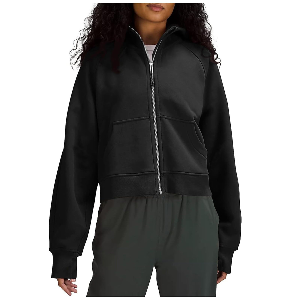 Women's Hoodies Zip Up Women's Fashion Hoodies & Sweatshirts Casual Long Sleeve y2k Clothes Full Zip Up Cropped Hoodie Jacket With Pockets Black S