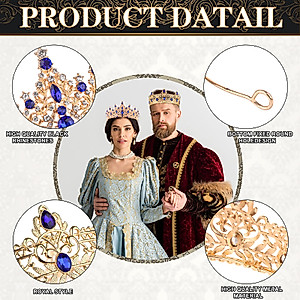 2 Pcs King and Queen Crowns Set King Crowns for Men Royal Crown with Black Rhinestone Crystal Crowns for Women Princess Crown Tiara Costume Headwear for Wedding Homecoming Party Decorations