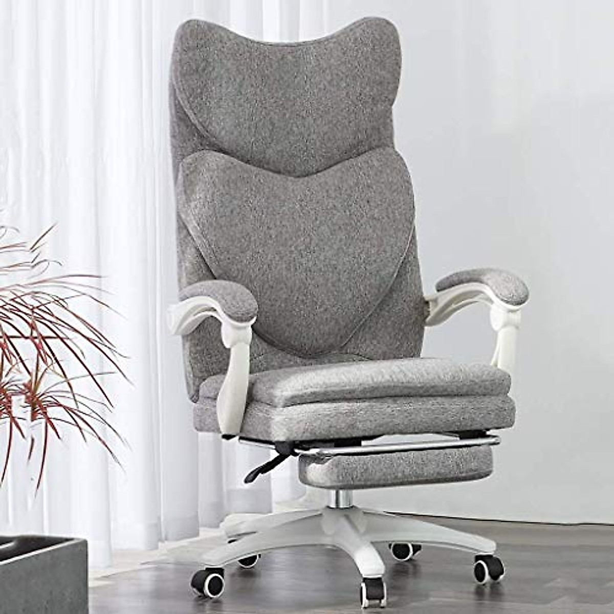 ZLBYB High-Back Executive Swivel Office Desk Chair with Ribbed Upholstery - White, Lumbar Support, Style, Certified