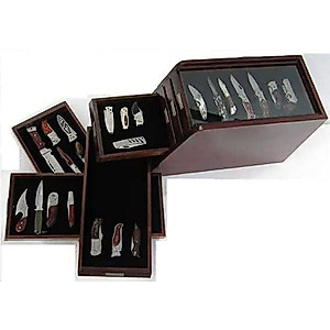 Rosewood Collector Knife Display Tool Storage Cabinet Case, Solid Rosewood, KC03