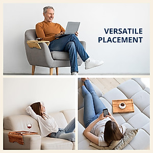 Sofa Armrest Tray – Acacia | Couch Arm Table - Clip-On Couch Desk Sofa Arm Tray - Dark Honey