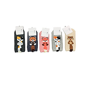 Everything Socks Animal Socks for Women men girls teens and kids- 5 Pack Includes Calico Cat, Fox, Red Panda, and Chipmunk Design- Fun ankle socks for Children & Adults