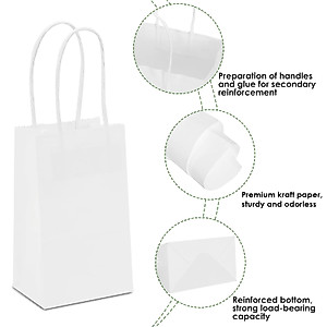 Moretoes 60pcs Small White Paper Bags 6x3.5x2.4 Inches Mini Kraft Gift Bags with Handles Bulk, Party Favor Bags Goodie Bags, Merchandise Bags for Business, Shopping, Retail, Small Gifts