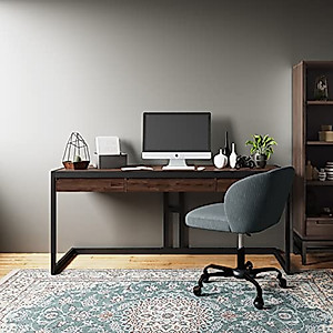 SIMPLIHOME Erina SOLID ACACIA WOOD Modern Industrial 72 inch Wide Large Desk,Office Desk, Writing Table, Workstation, Study Table in Distressed Charcoal Brown,