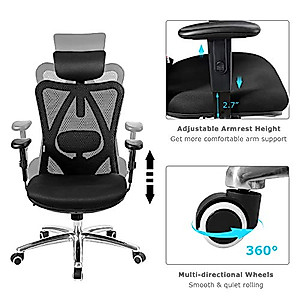 Giantex Ergonomic Office Chair, Mesh Office Chair with Adjustable Headrest, Tilt-Down Backrest Mesh Adjustable High Back Office Chair, Breathable Computer Desk Chair, Mesh Back Office Chair