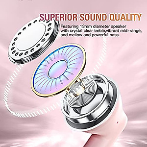 Pink True Wireless Earbuds Bluetooth 5.3 with Microphone for Working Out Noise Canceling Blue Tooth Ear Buds Deep Bass TWS Wireless Earphones with Charging Case in Ear Headphone for iPhone Android