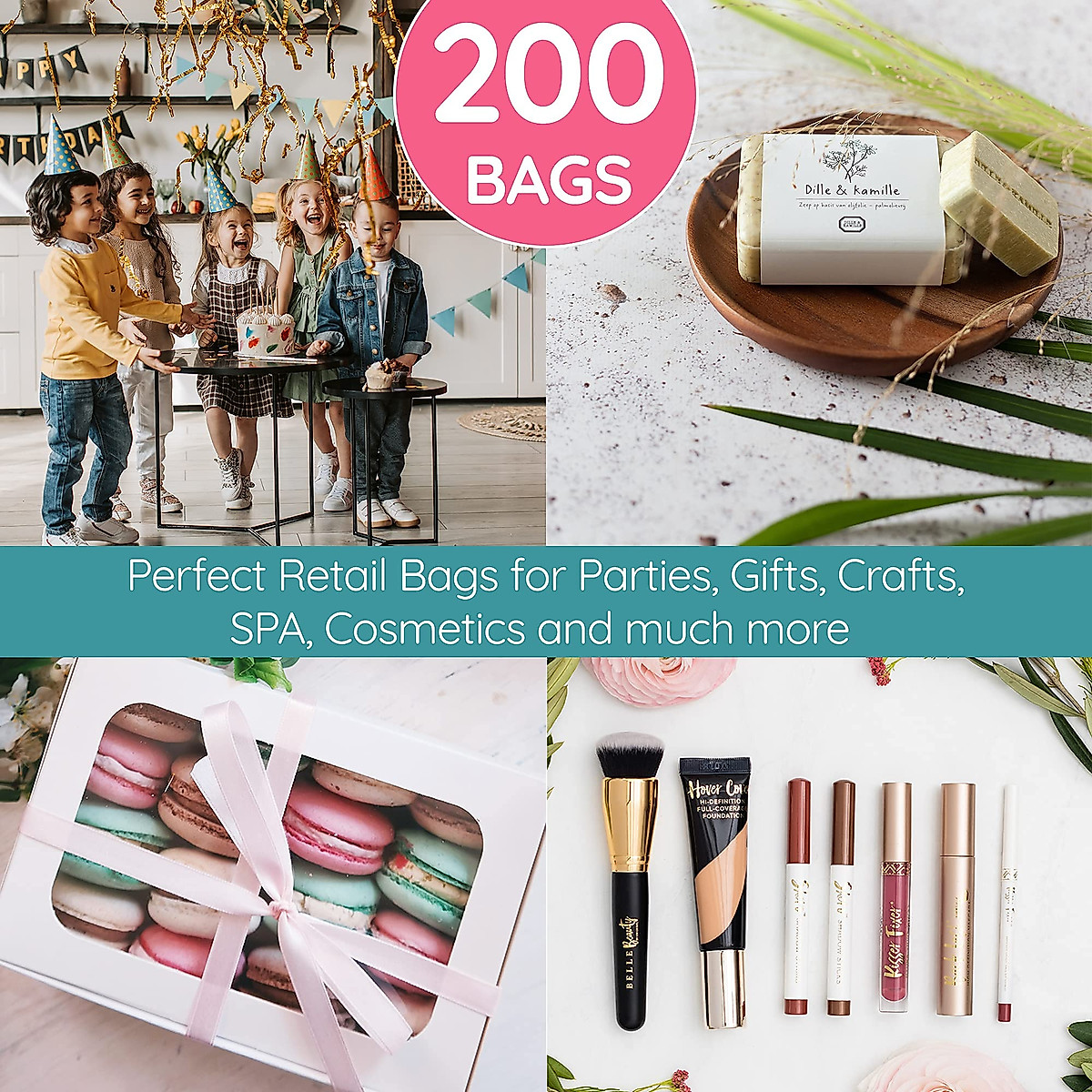 Choice Marts 200 Pink & Purple Merchandise Bags 100 Pink and 100 Purple 9"x12" Bags for Small Business 1.5Mil Thick Glossy Suitable for Retail And Boutiques With Handles