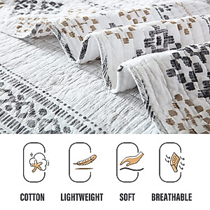 Y-PLWOMEN Queen Size Quilt 100% Cotton Boho Queen Quilts, White Queen Quilt Sets, Lightweight Bohemian Queen Size Bedspreads for All Season, 3 Piece