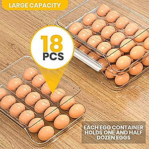 Utopia Kitchen Rolling Egg Container for Refrigerator with Lid - Pack of 2 Stackable Plastic Egg Holder for Refrigerator - Terrazo Egg Tray for Refrigerator or Fridge Organizer