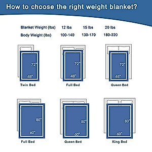 Secura Everyday Luxury Premium Adult Weighted Blanket & Removable Blue Minky Cover & 2 Pillowcases (20 lbs 60 x 80 Queen Size, 100% Cotton Material with Glass Beads)