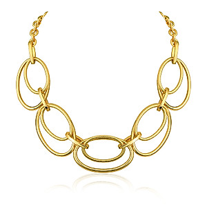 Gold Cable Link Pendant Necklace: 14k Gold Plated Loop Chain Link Statement Choker Necklace for Women - Chunky Fashion Double Oval Hoop Pendant Jewelry - Simple Elegant Women Gift (Gold)