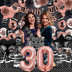 Death to My 20s Decorations, 30th Birthday Decorations for Her Black and Rose Gold, Rip to My 20s Birthday Decorations Funeral for My Youth 30th Birthday 30 Balloon Numbers Dirty Thirty Party Supplies
