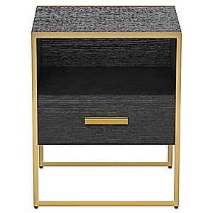 Black Nightstand Set of 2 with 1 Drawer and Open Storage, Black and Gold Modern Night Stands, Wooden Storage Bedside Tables with Metal Frame, Small End Side Table for Bedroom, Living Room