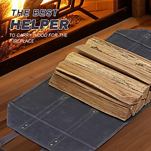 Log Carrier|Waxed Canvas Log Holder|Firewood Carrier Tote Bag|Fireplace Wood Stove Accessories-Grey